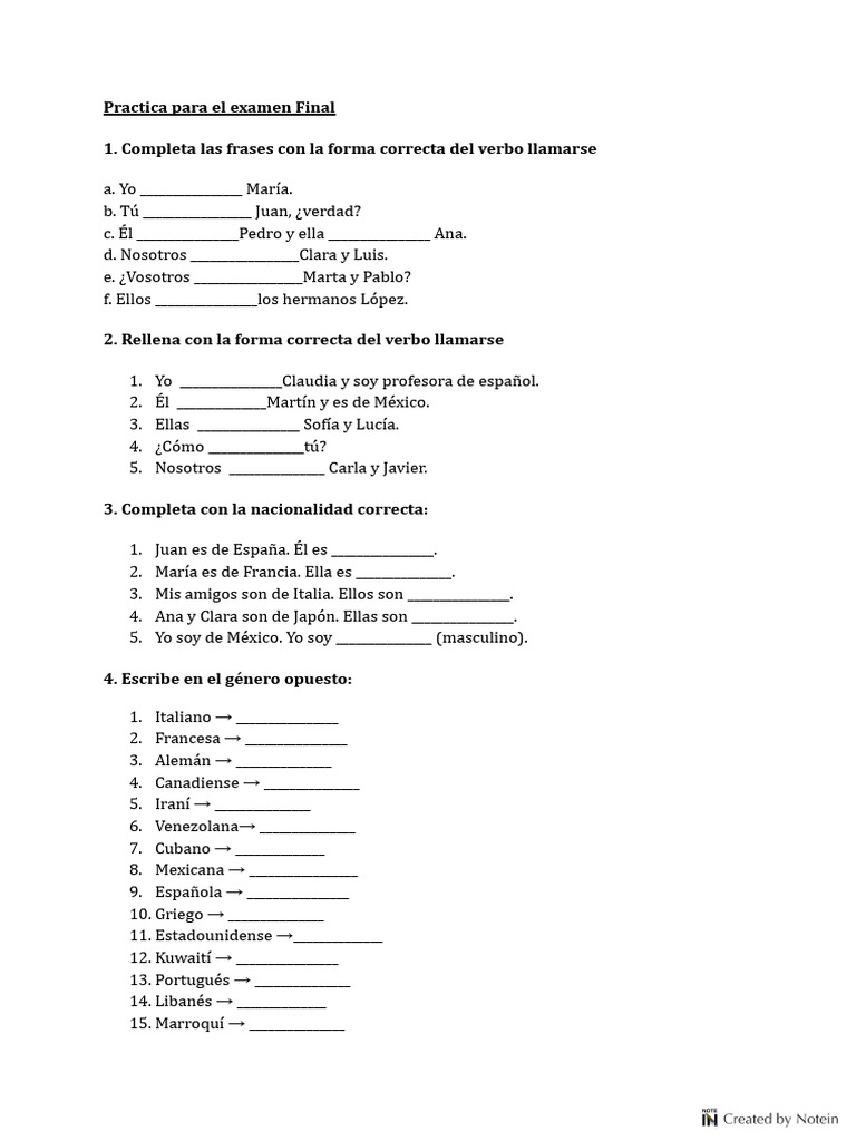 Practica para El Examen Final Span200 | PDF