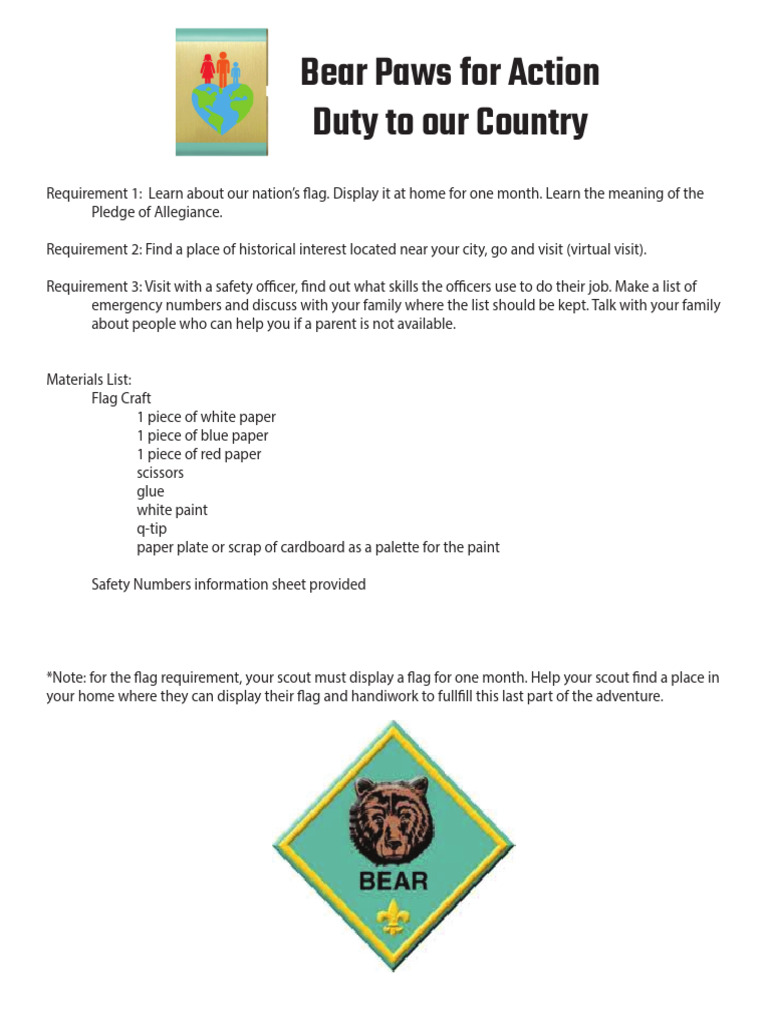 Bear Paws For Action Materials List | PDF