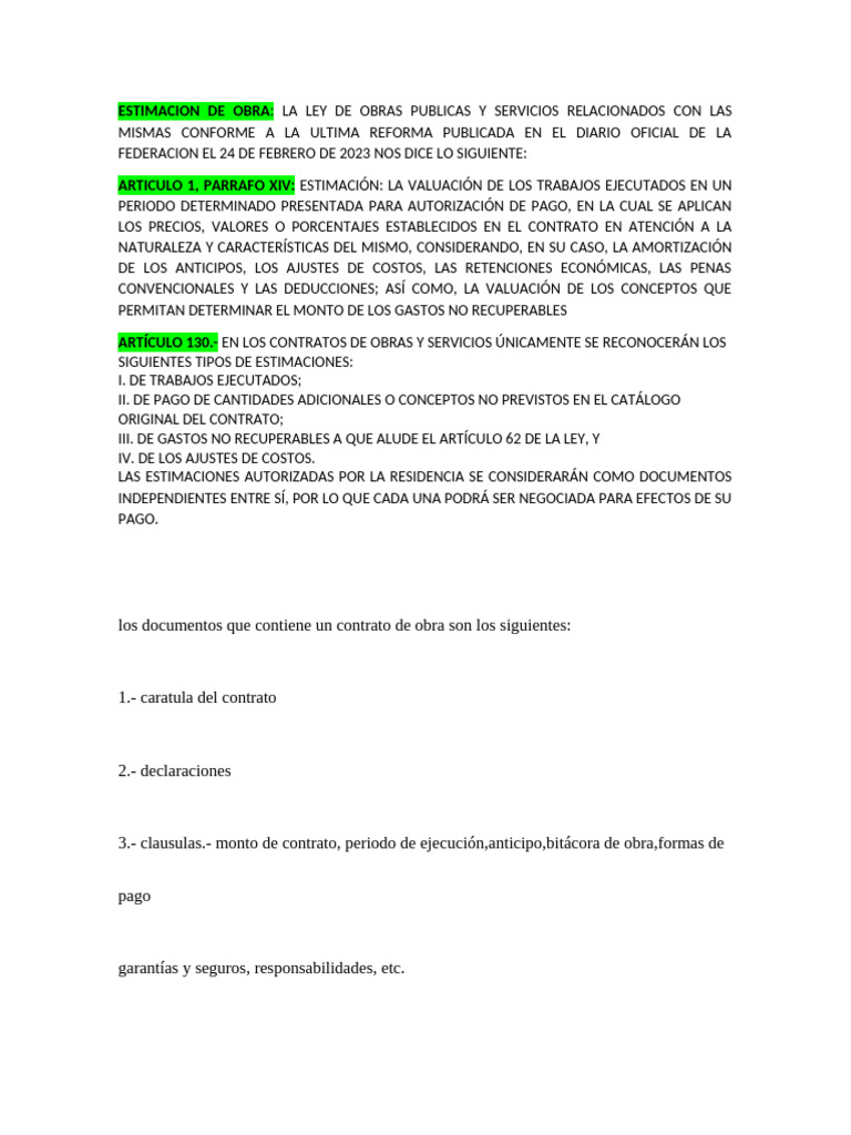 Estimacion de Obra Apoyo | PDF