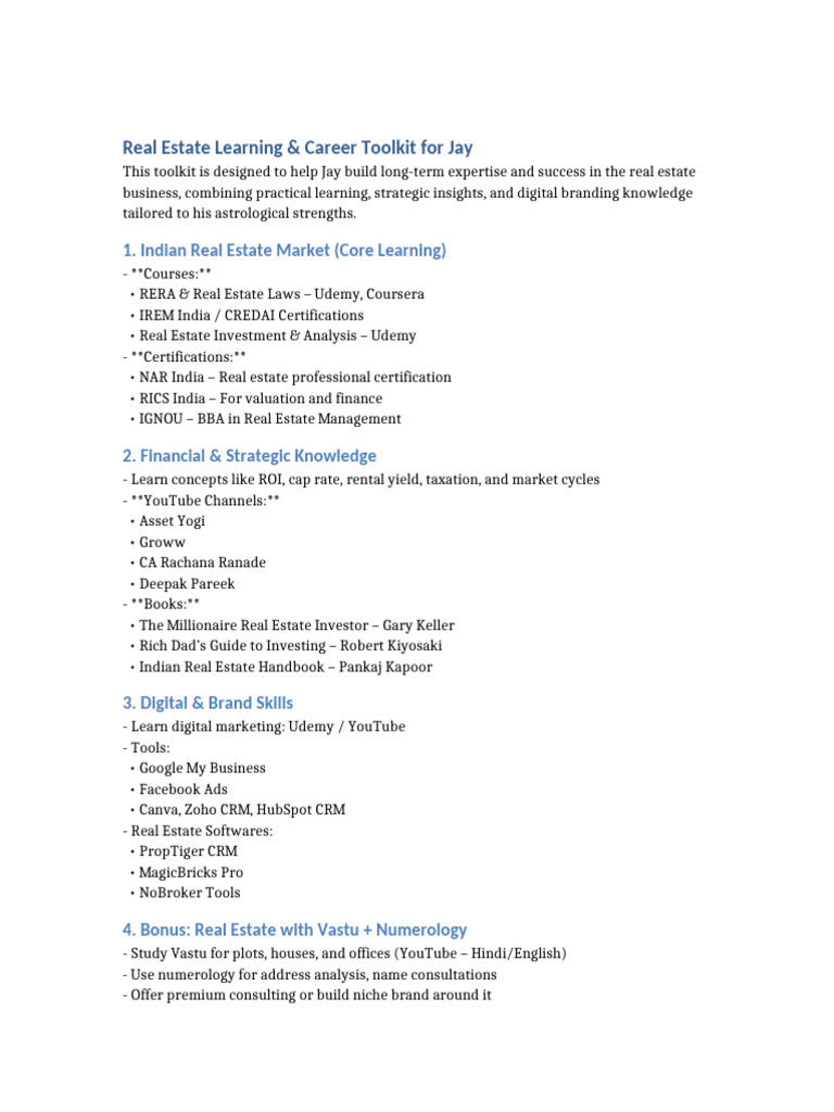 Jay Real Estate Learning Toolkit | PDF