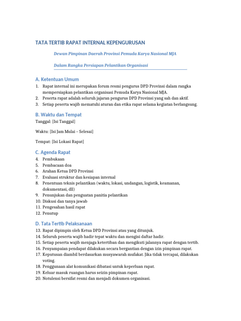 Tata Tertib Dan Absensi Rapat Internal DPD PKNP MJA | PDF