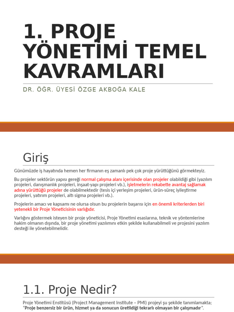 1-Proje Yönetimi HAKKINDA Temel Kavramlar | PDF
