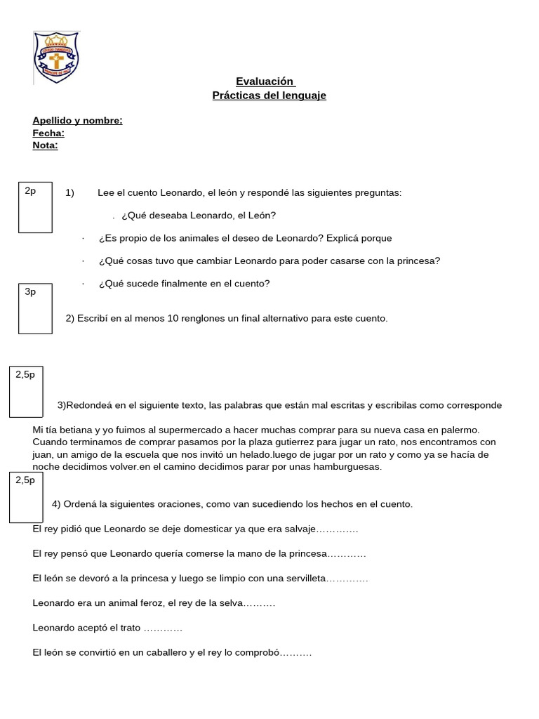 Evaluación de Comprensión Lectora y Escritura | PDF
