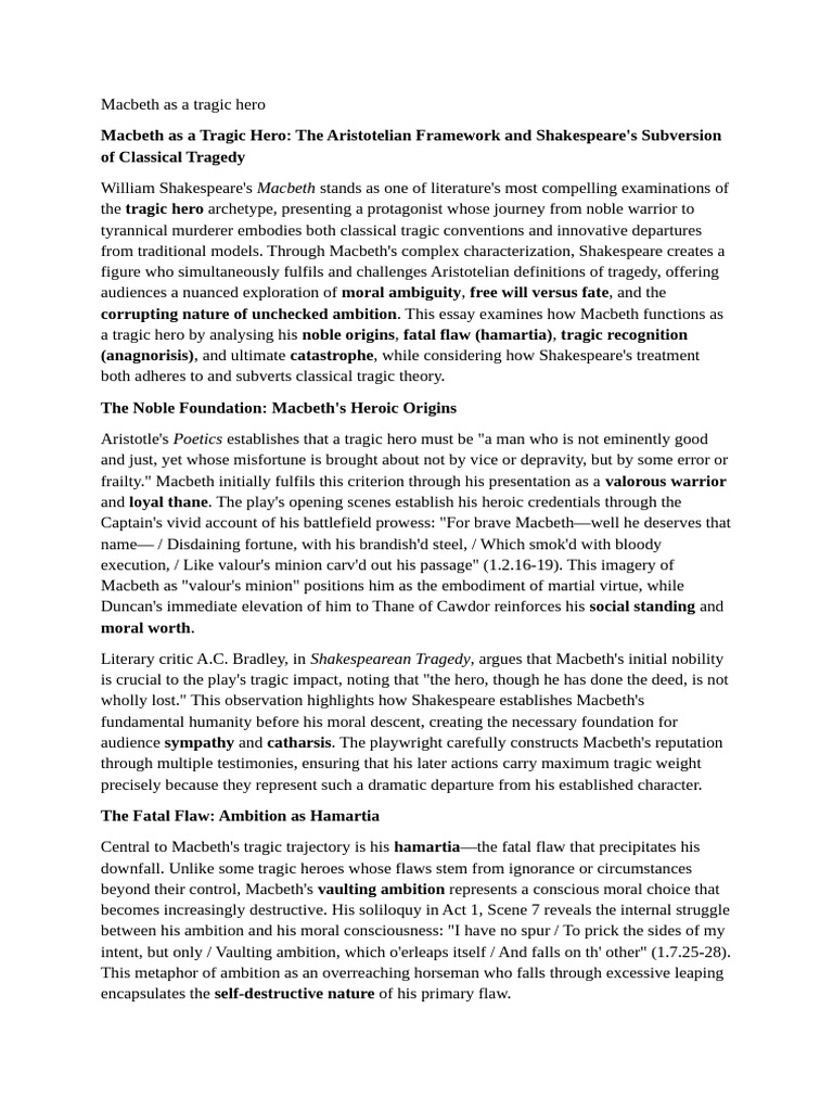 Macbeth As A Tragic Hero | PDF | Macbeth | Tragedy