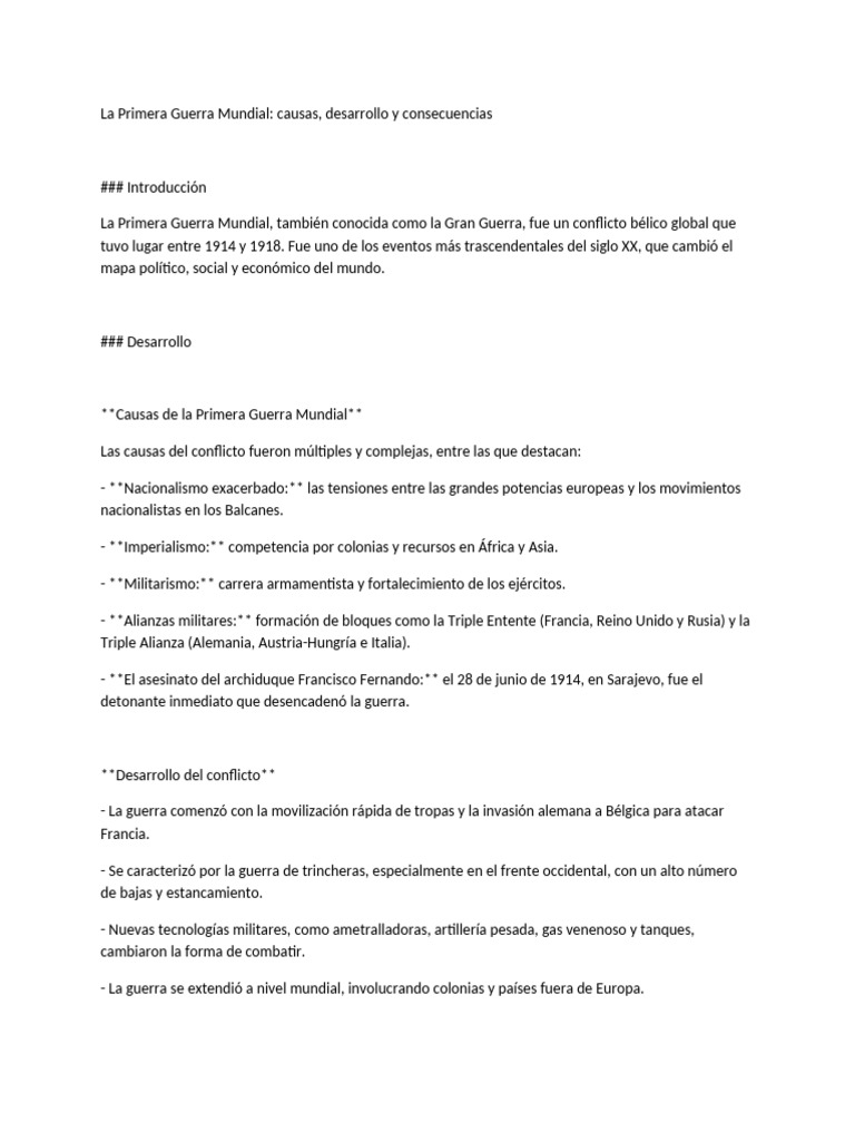 Causas y consecuencias de la Gran Guerra | PDF | Primera Guerra Mundial ...