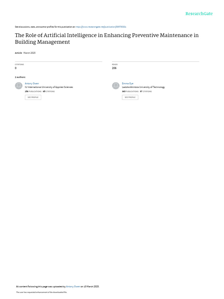 The Role of AI in Building Maintenance | PDF | Methodology | Artificial Intelligence