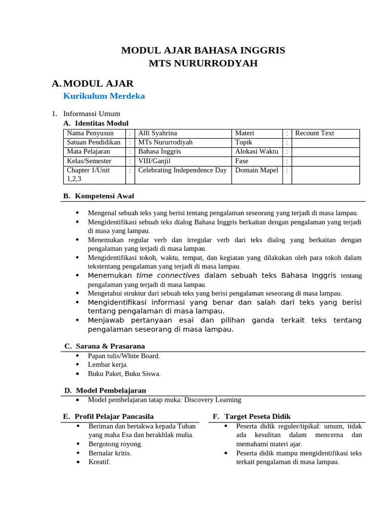 Modul Ajar Alfi 1-6 Control Class | PDF