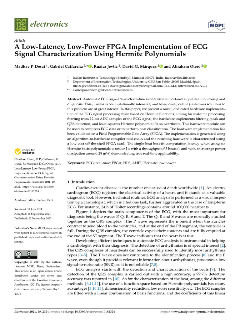 2 2021 A Low-Latency, Low-Power FPGA Implementation of ECG | PDF | Electrocardiography ...