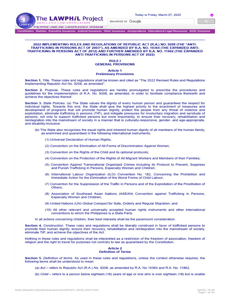 73. Republic Act No. 7438 | PDF | International Labour Organization ...