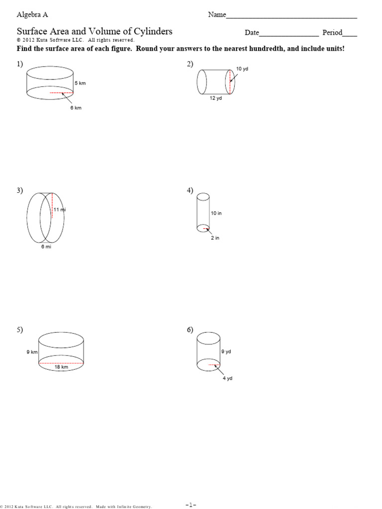 Surface Area and Volume of Cylinders Challenge Problems 1 | PDF | Area ...