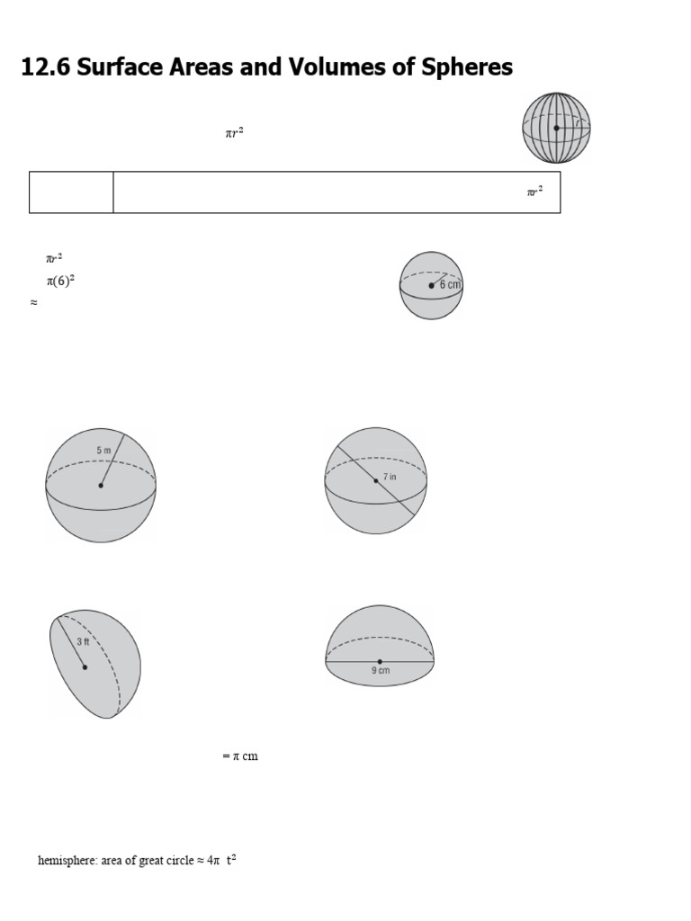 12.6 Surface Area An Volumes of Spheres | PDF | Area | Sphere