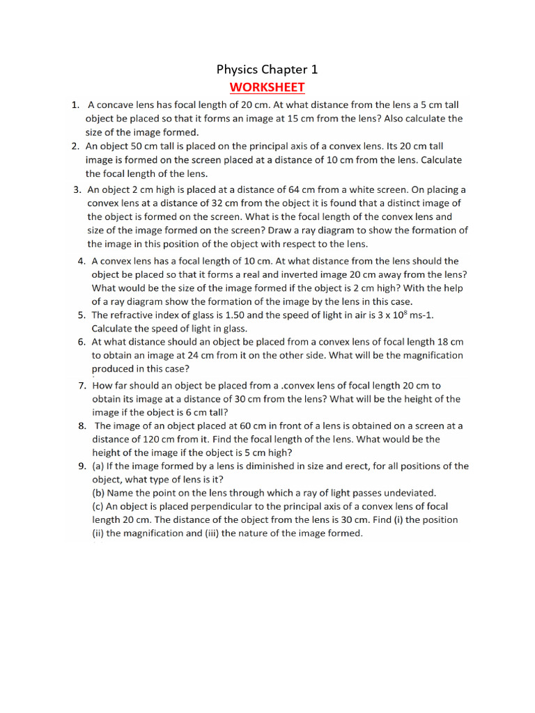 Physics Chapter 1 Worksheet | PDF