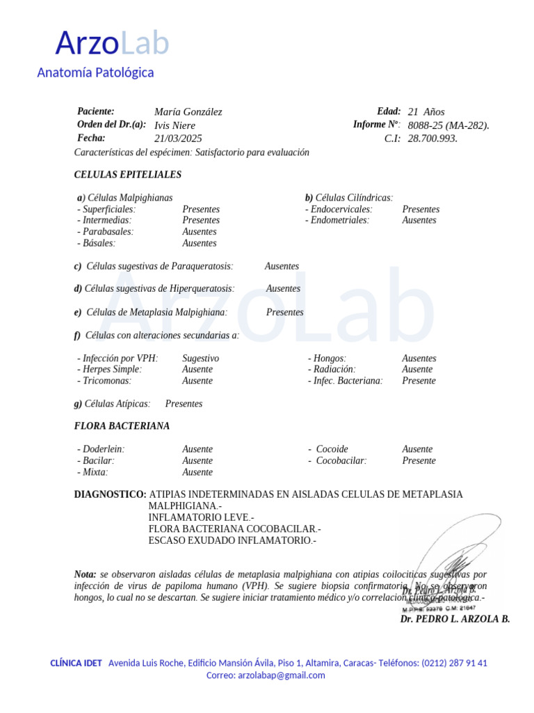 8088-25. - Lie de Bajo Grado, Gardnerela Vaginalis, Leve, Cocoide ...