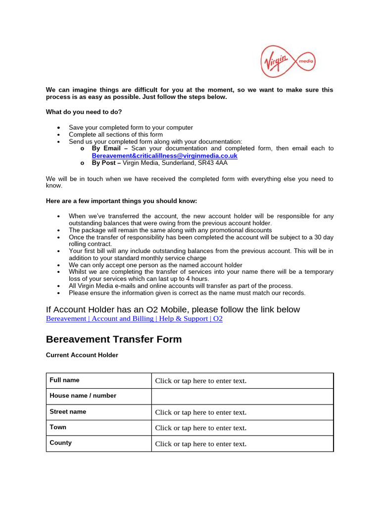 Virgin Media Bereavement Process Guide | PDF | Debit Card