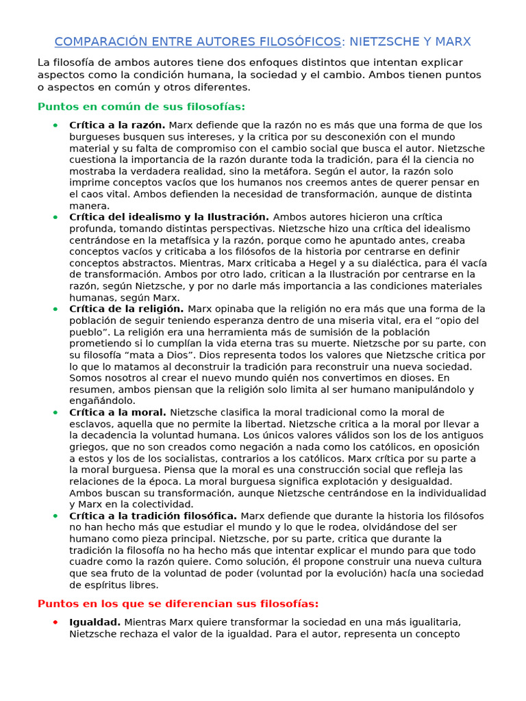 Nietzsche vs Marx: Filosofía Comparativa | PDF | Friedrich Nietzsche ...