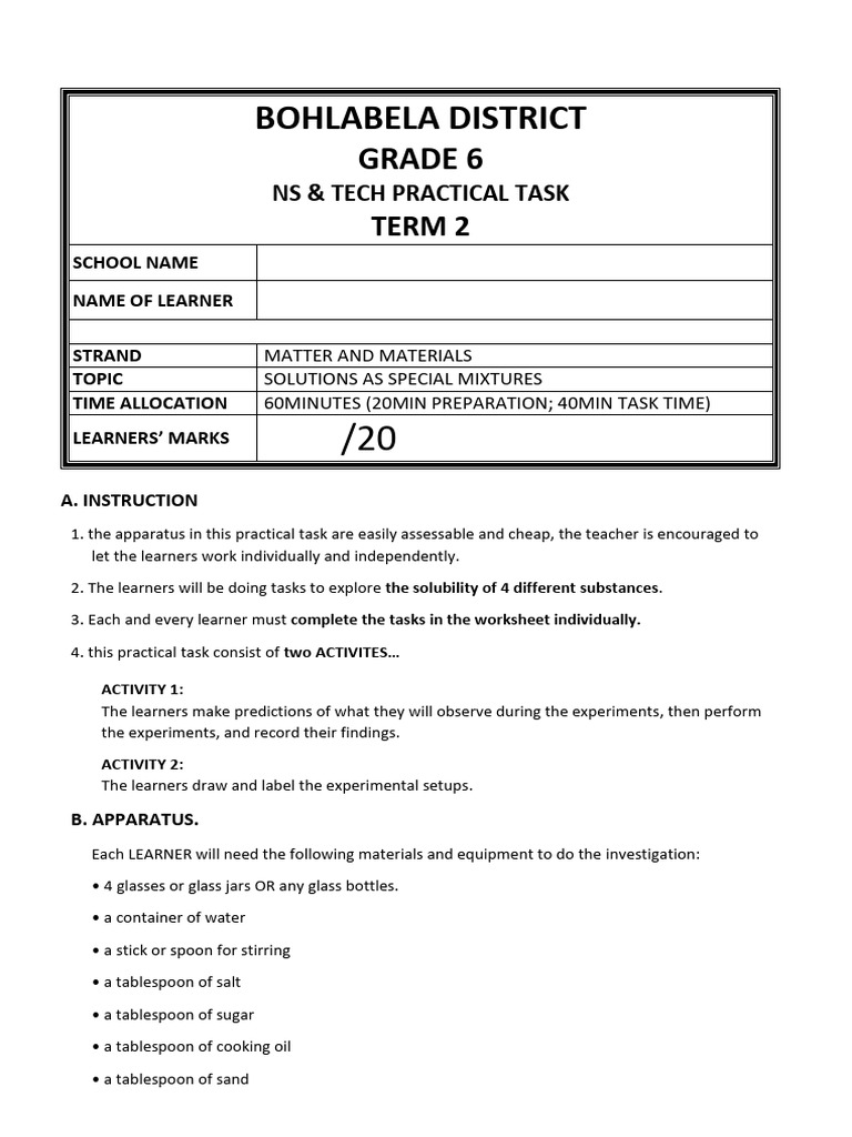 5 Practical Task Grade 6 Term 2 | PDF | Chemical Substances | Chemistry
