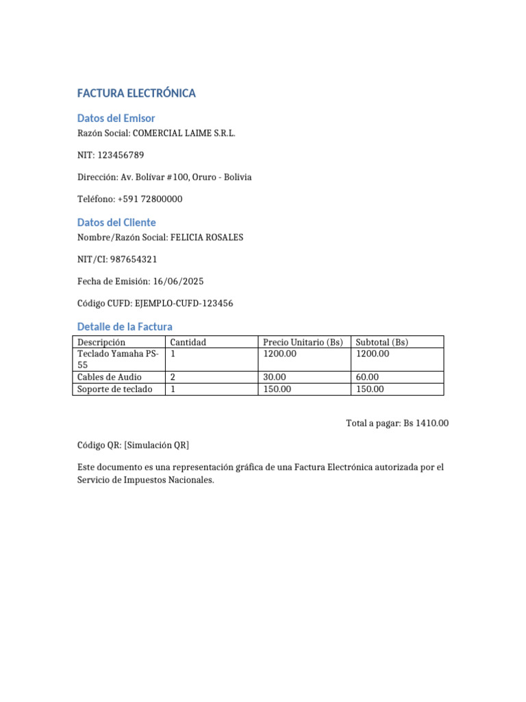 Ejemplo Factura Electronica | PDF