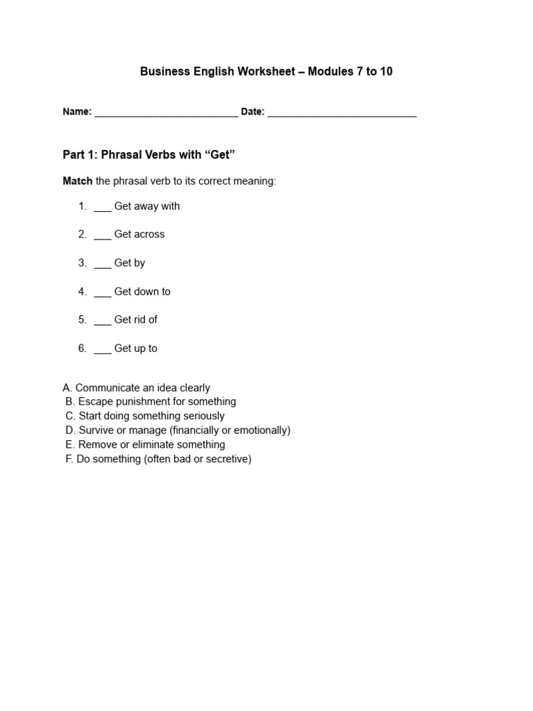 Business English Worksheet - Modules 7 To 13 | PDF | Question | Linguistics