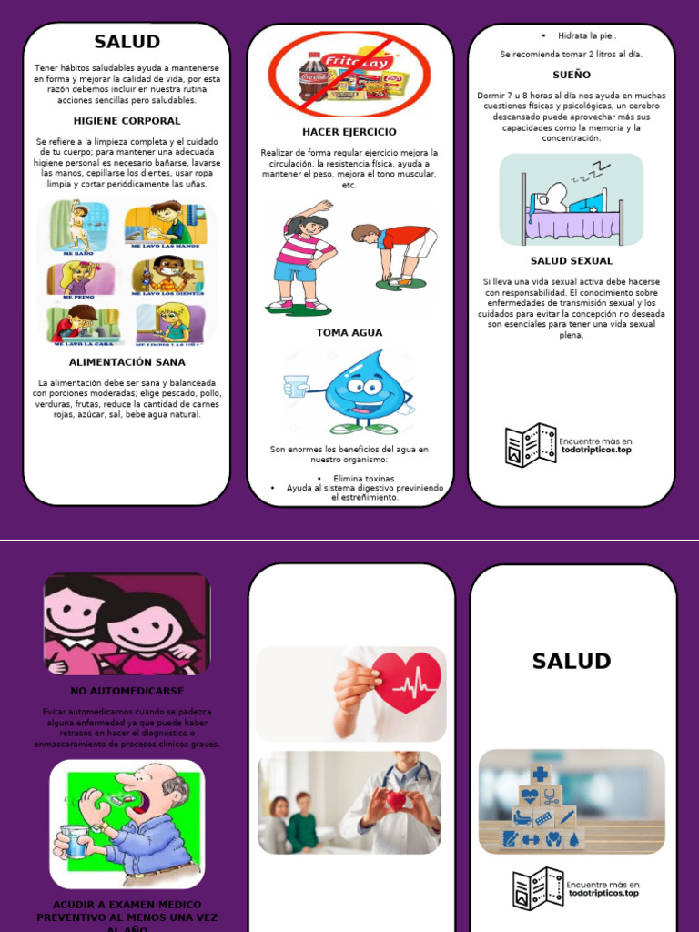 Triptico de La Salud | PDF | Higiene | Especialidades Medicas