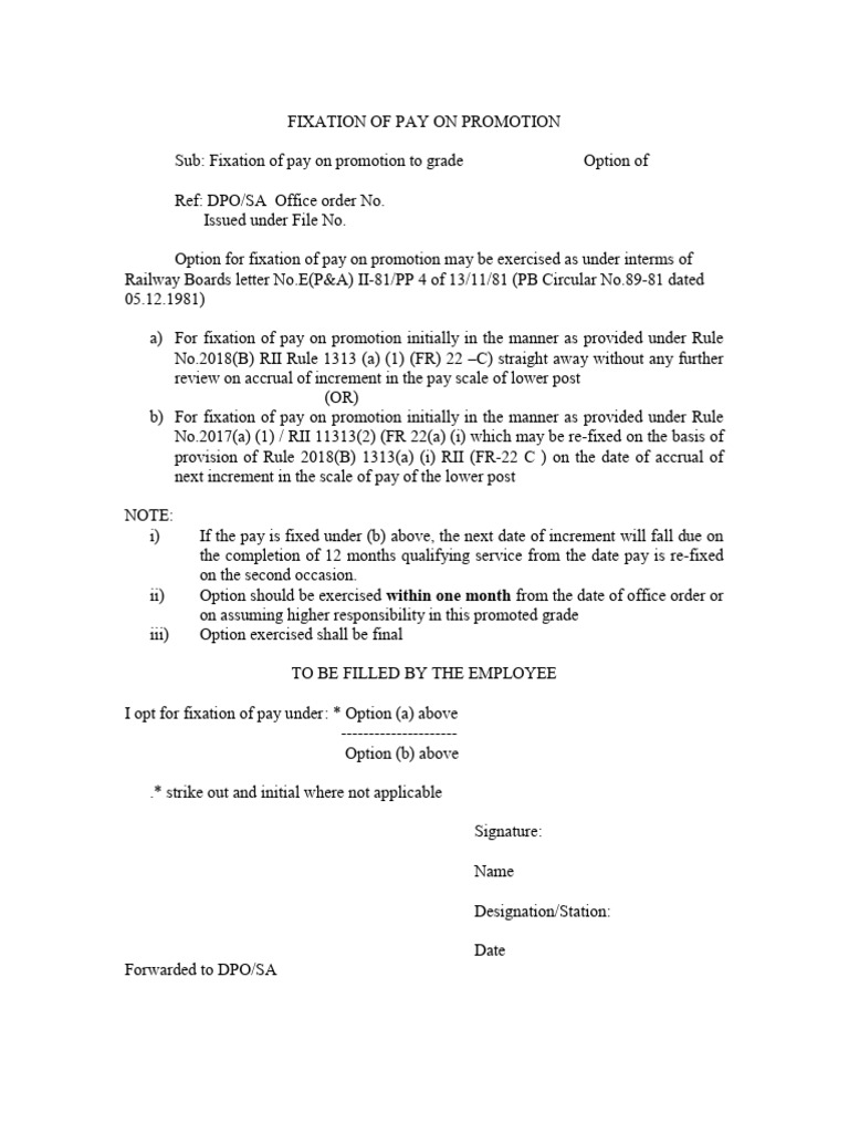 Pay Fixation Options on Promotion | PDF