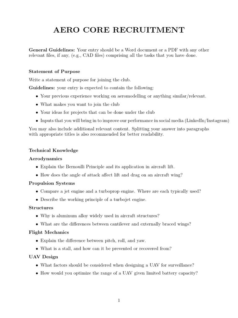 AERO CORE Recruitment Guidelines and Tasks | PDF | Aircraft | Lift (Force)