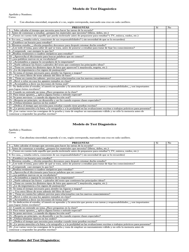 Modelo de Test Diagnóstico | PDF