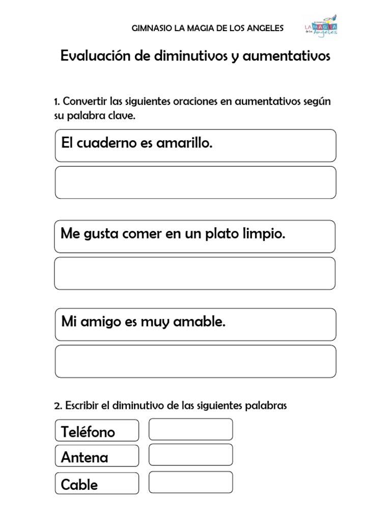 Ejercicios Diminutivos y Aumentativos | PDF