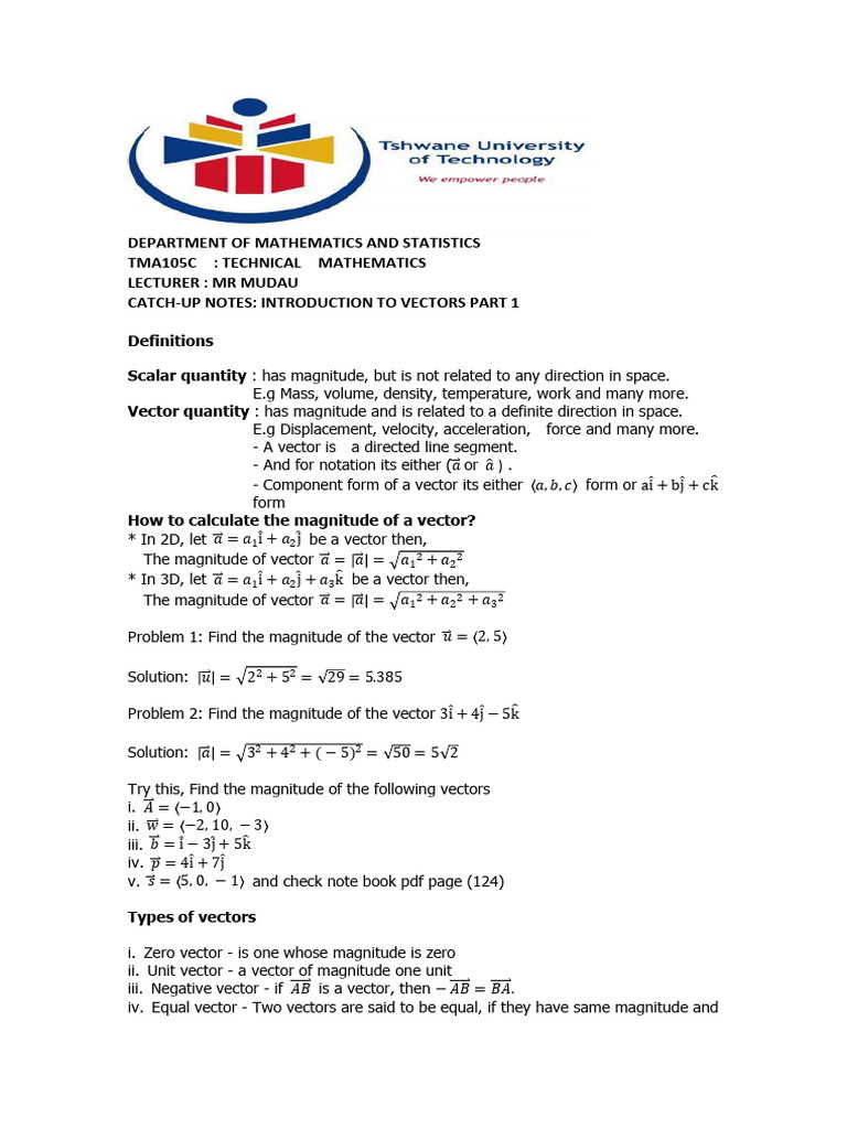 Introduction To Vectors | PDF | Euclidean Vector | Subtraction