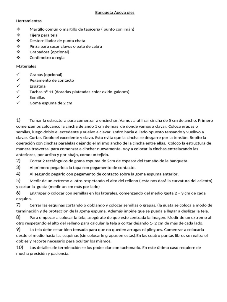 Cómo hacer una banqueta apoya pies | PDF