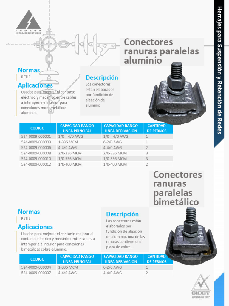 Conectores Bimetálicos para Cableado | PDF | Conector eléctrico ...