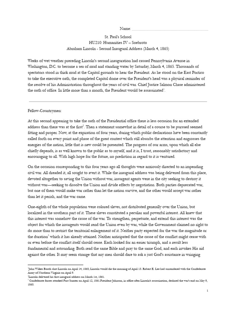 Abraham Lincoln - Second Inaugural Address | PDF | United States ...