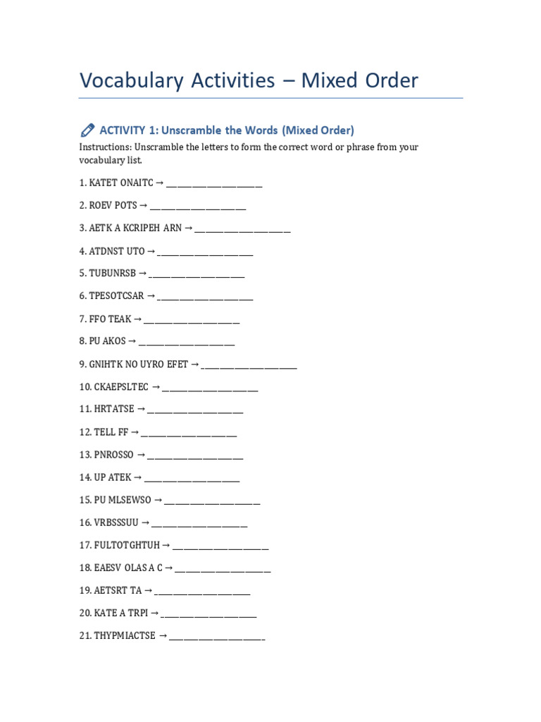Vocabulary Activities for Word Mastery | PDF