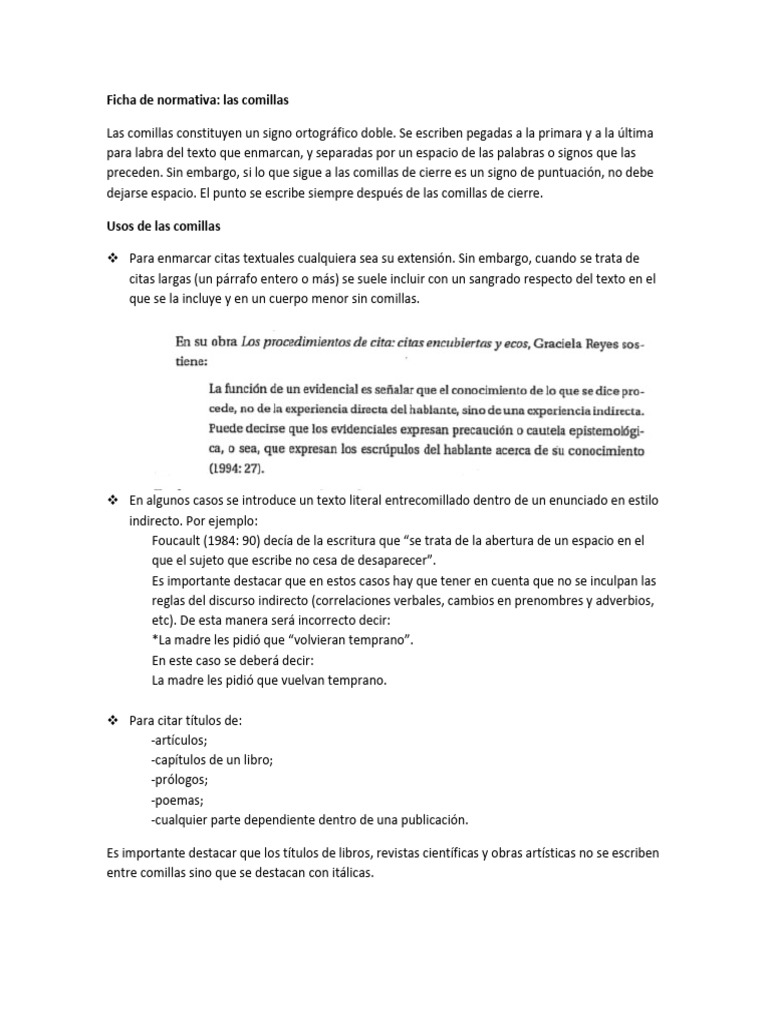 Ficha de Normativa Las Comillas | PDF