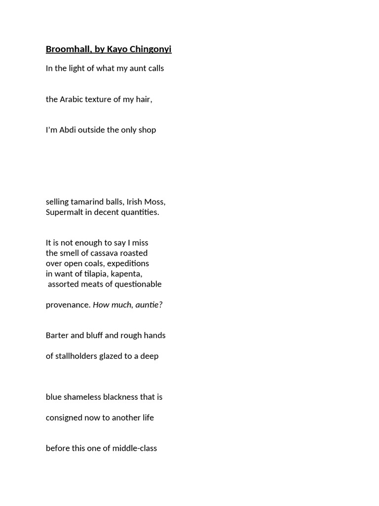 Broomhall: A Poem by Kayo Chingonyi | PDF