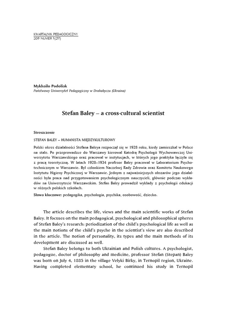 Stefan Baley: Cross-Cultural Scholar | PDF | Psychology | Infants