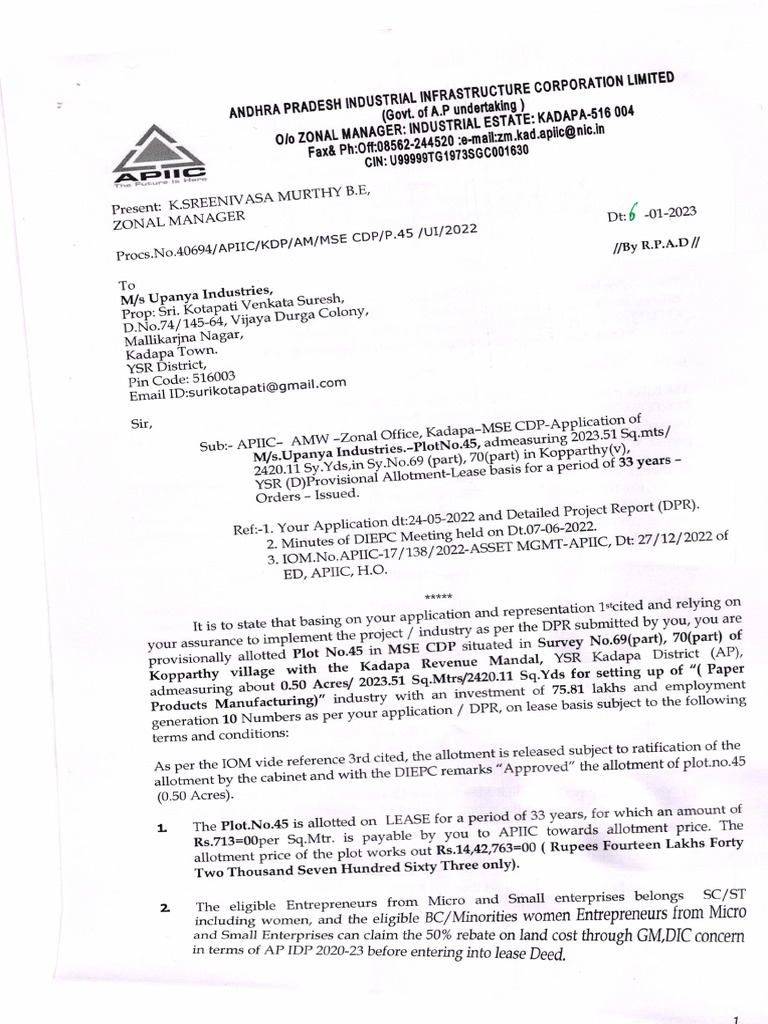 Upanya IndsPNo45, MSE-CDP, KOP - 250607 - 153107 | PDF | Effluent ...