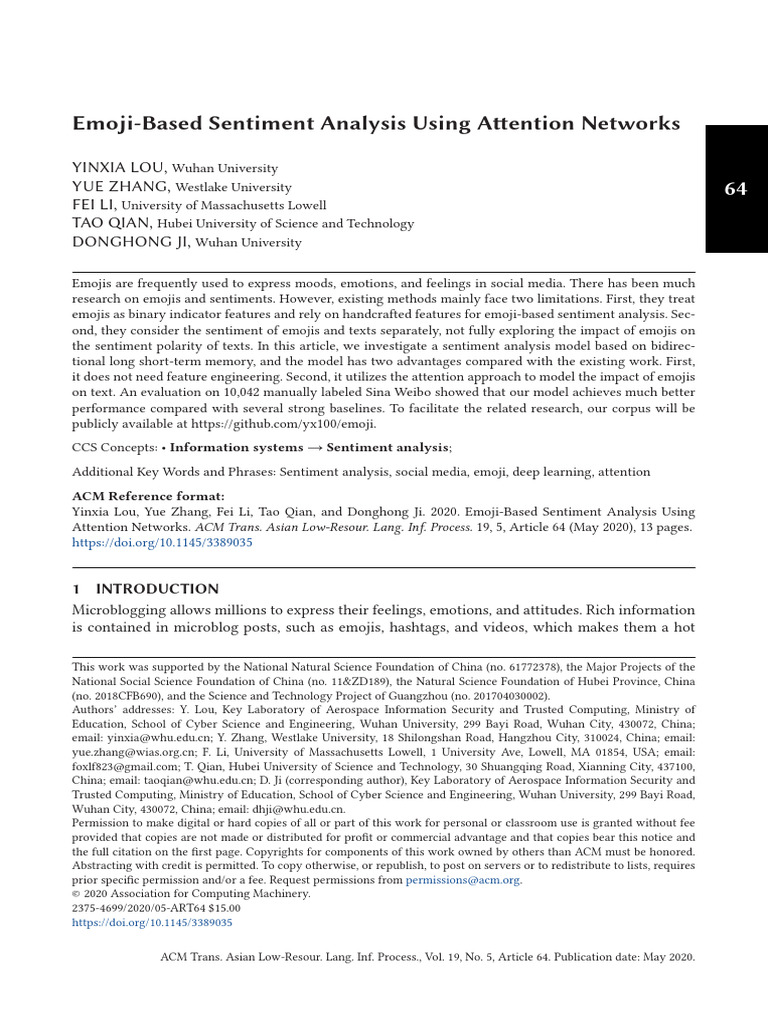 Emoji-Based Sentiment Analysis Using Attention Networks | PDF ...
