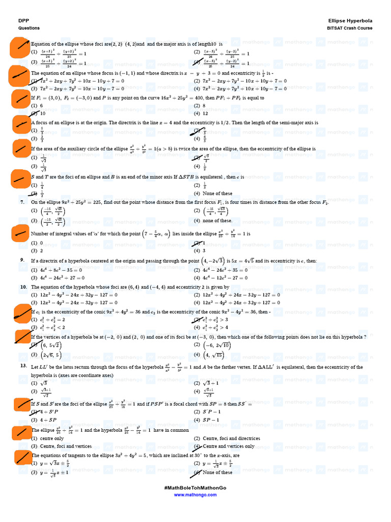 DPP Ellipse & Hyperbola | PDF | Ellipse | Analytic Geometry