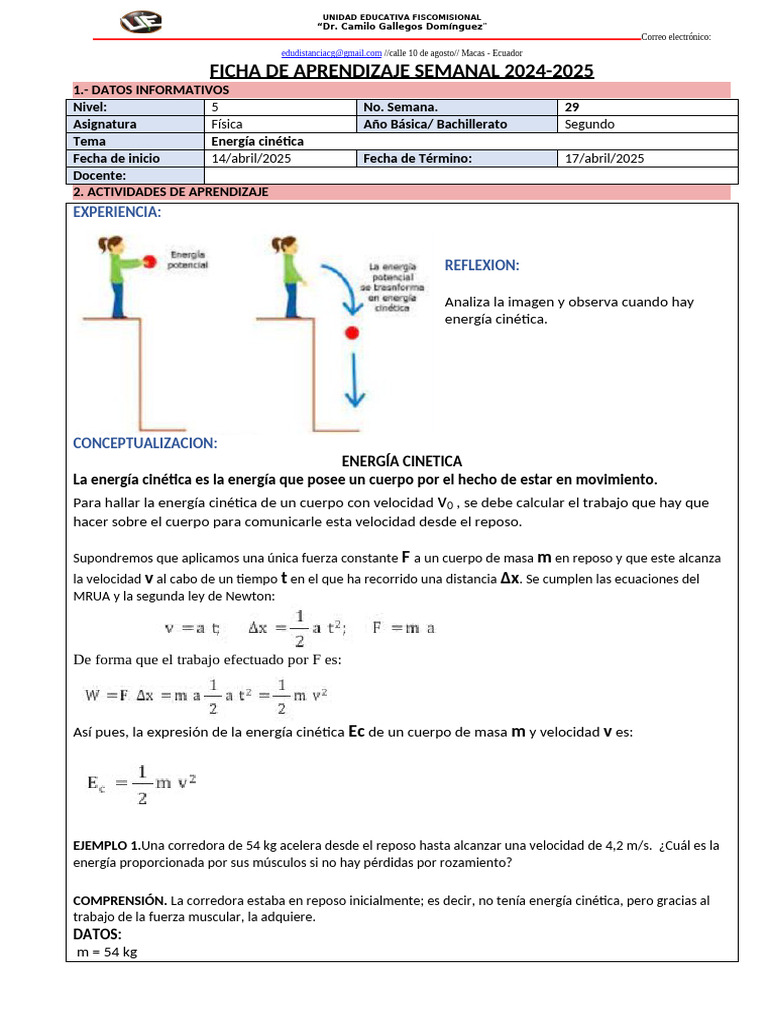 2do FISICA S29 | PDF | Energía cinética | Masa