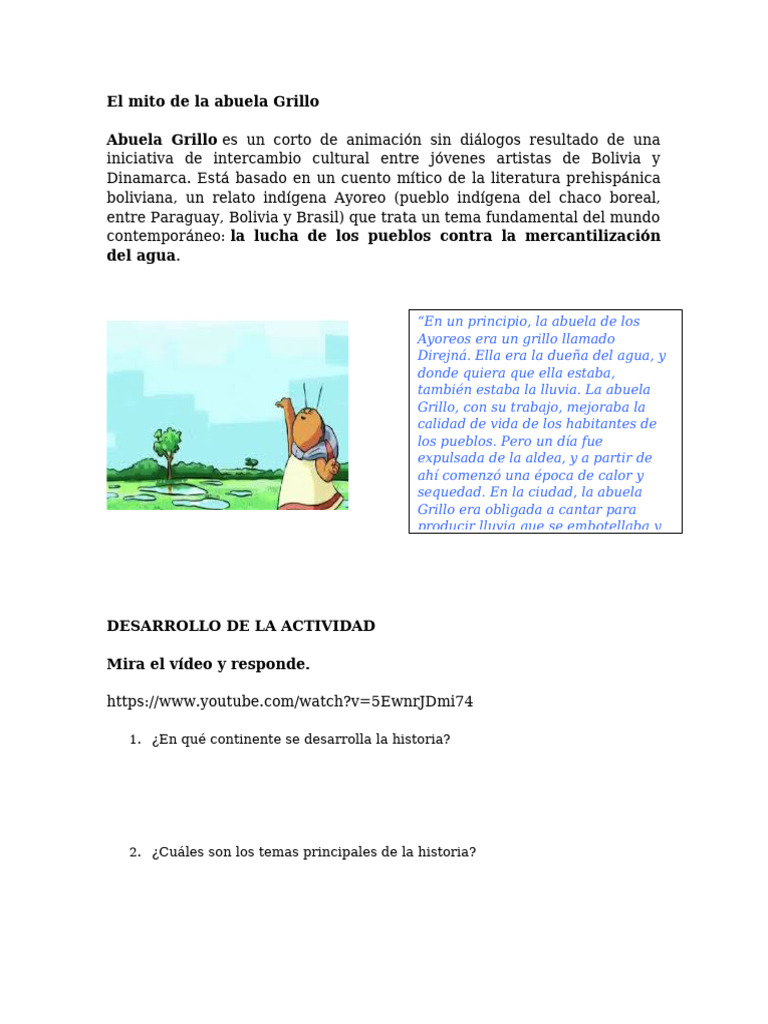 Abuela Grillo: Mito y lucha por el agua | PDF