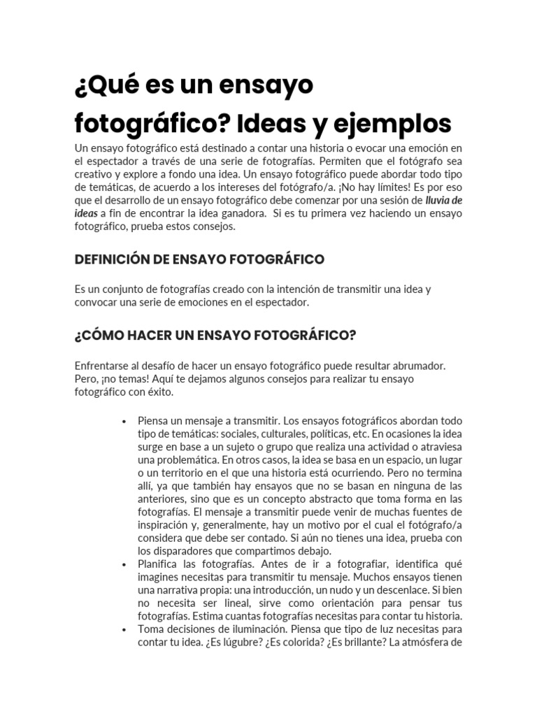 Ensayo Fotografico y Ejemplos | PDF | Ensayos