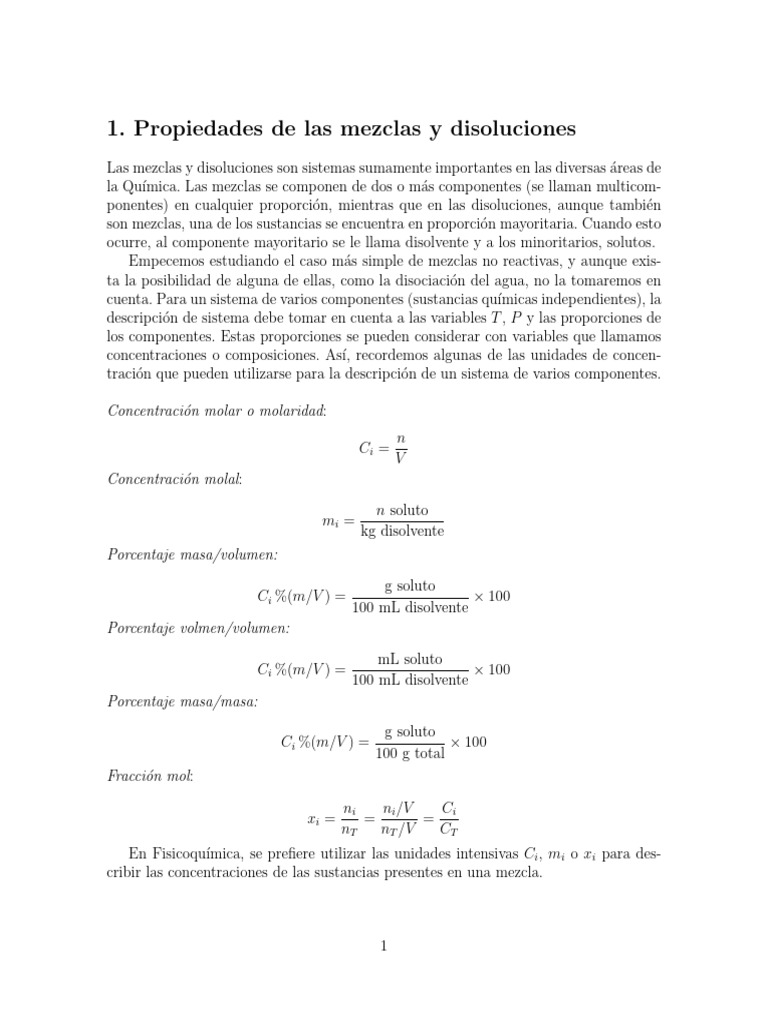 Mezclas, Disoluciones y Diagramas de Fases | PDF | Concentración | Mezcla