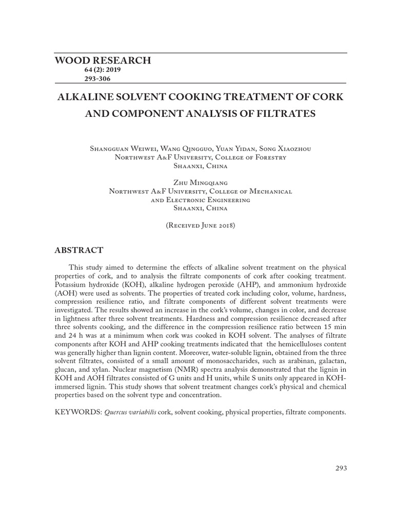 Alkaline Solvent Cooking Treatment of Cork and Component Analysis of ...