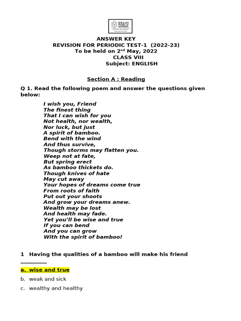 Answer Key FNL RW Revision Pt1 | PDF