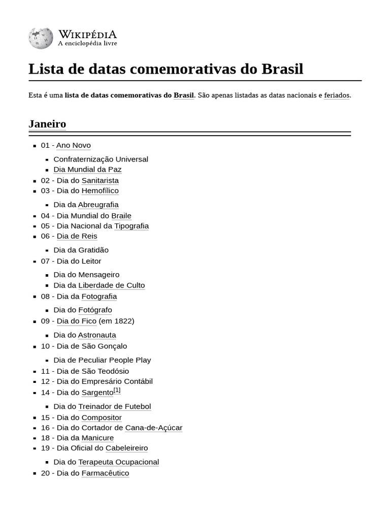 Datas Comemorativas do Brasil | PDF | Brasil | Engenharia