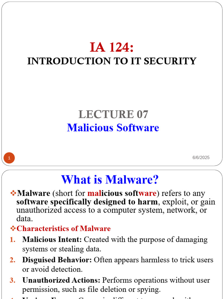 IA 124 Lecture 07 2024-2025 | PDF | Malware | Computer Virus