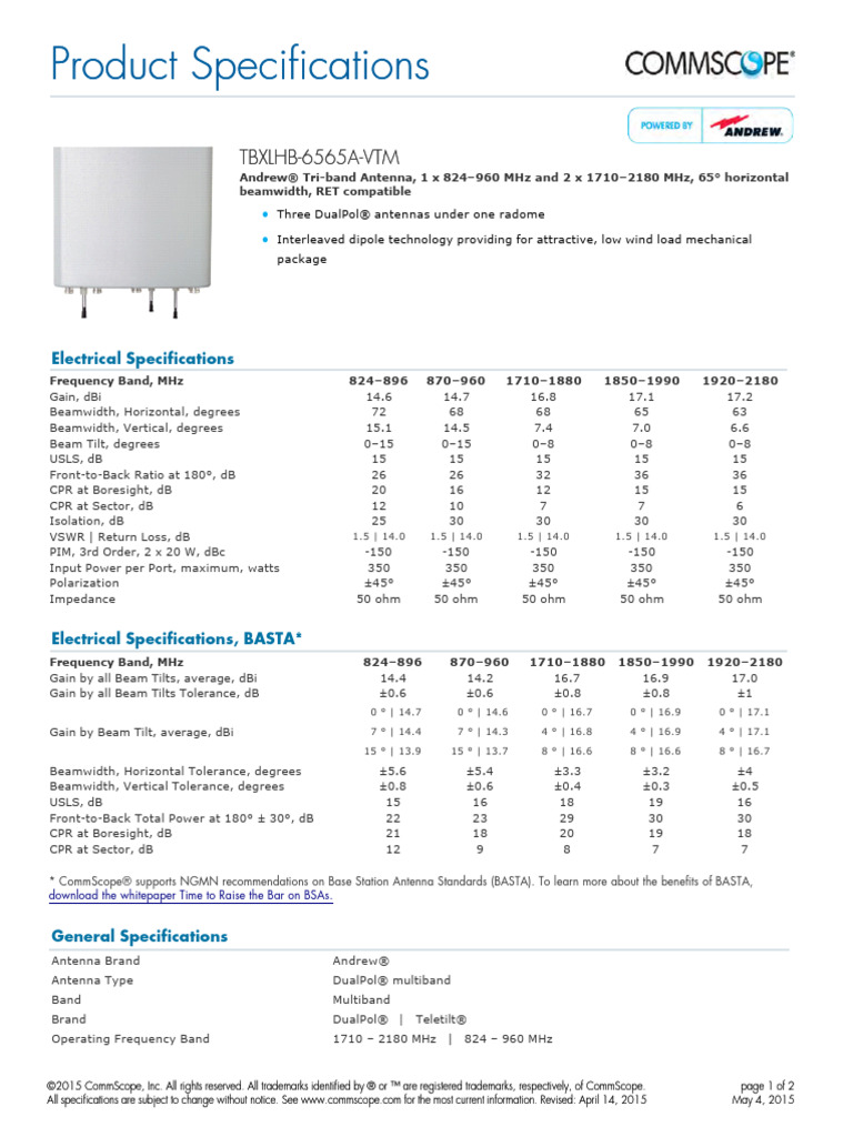 Ant TBXLHB 6565a VTM | PDF | Antenna (Radio) | Electromagnetic Spectrum