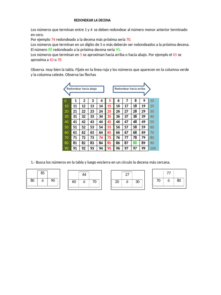 Redondeo de Números: Decenas y Centenas | PDF