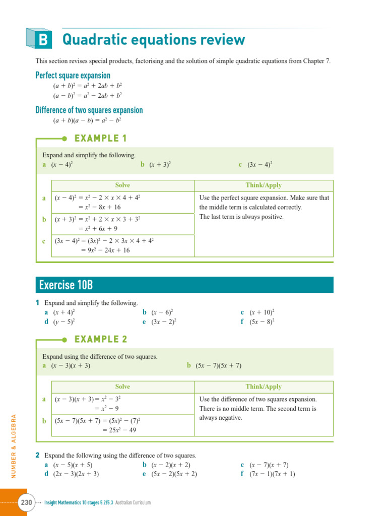 Quadratic Equations Expansion Guide | PDF | Equations | Elementary ...