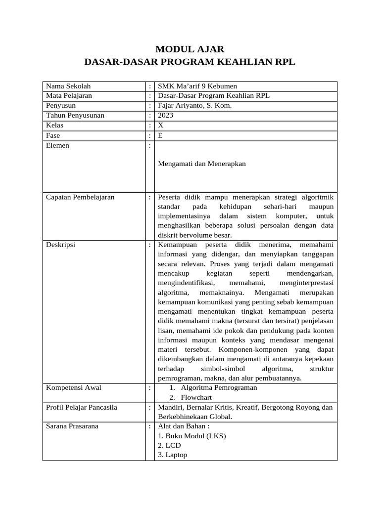 Modul Ajar DPK RPL Ok | PDF